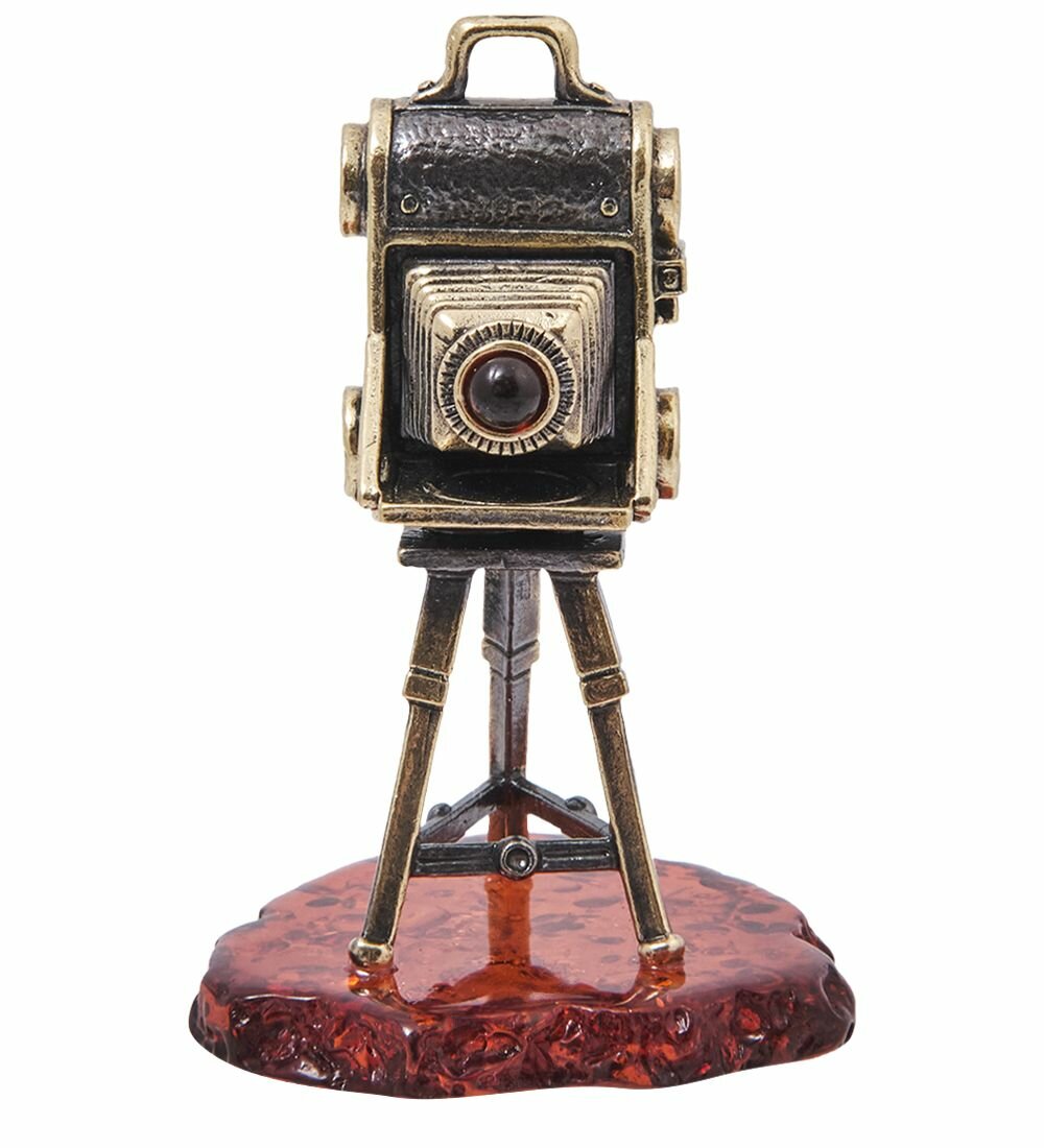 Фигурка "Фотоаппарат Ретро" (латунь, янтарь)
