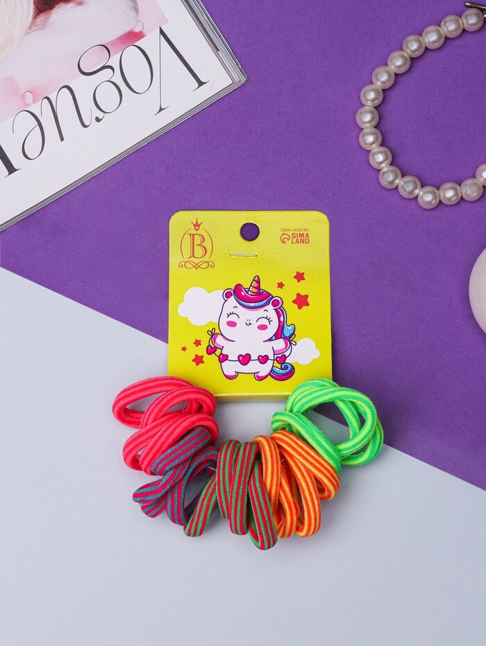 Резинки для волос Выбражулька Единорожек, набор 20 шт, звёзды, 2.5 см, микс, 4 шт.
