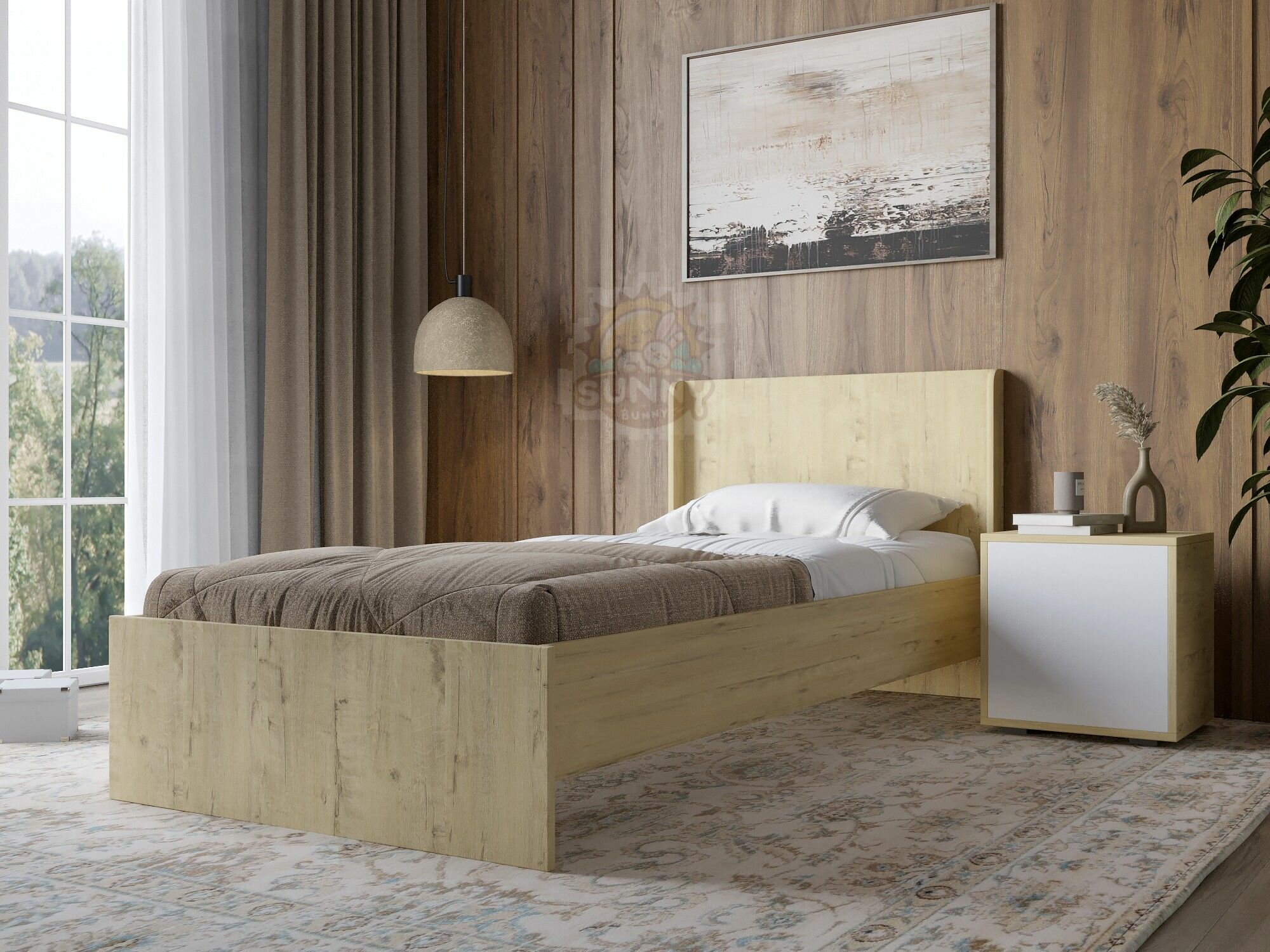 Односпальная кровать Sicilia 90х190 см, (матрас-sleep CLASSIC), тумба, ортопедическое основание, ЛДСП (Бунратти)