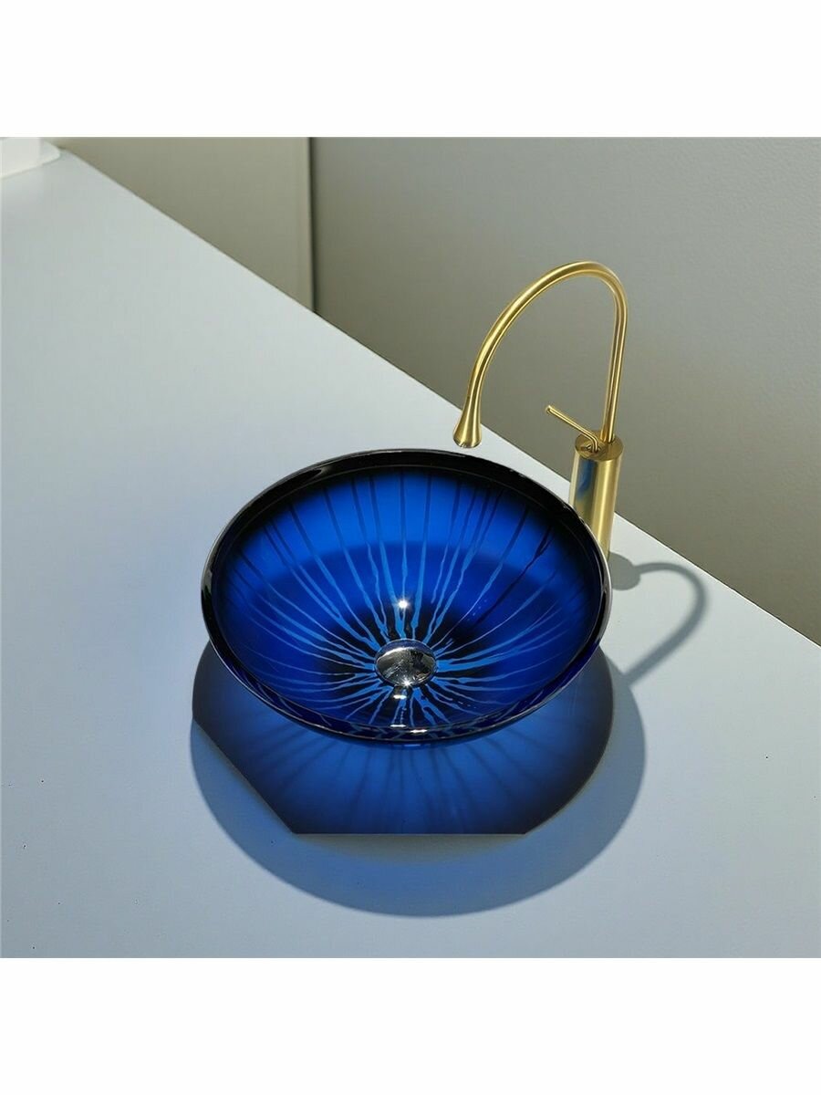 Накладная раковина-столешница, закаленное стекло, круглая, антивандальное покрытие, 42х42х15 см