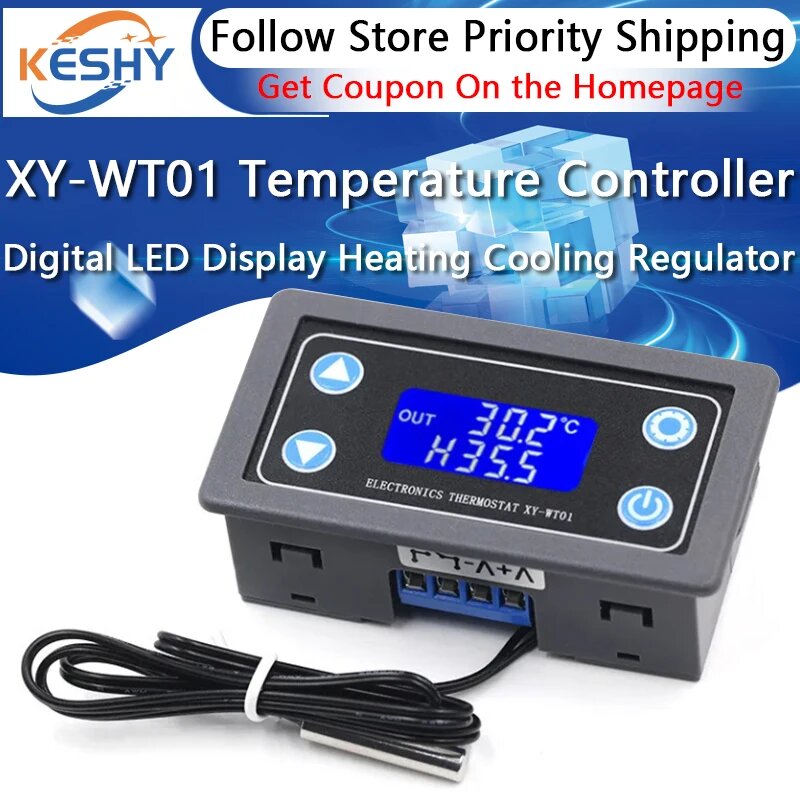 XY-WT01 Контроллер температуры Цифровой светодиодный дисплей Регулятор отопления/охлаждения Переключатель термостата