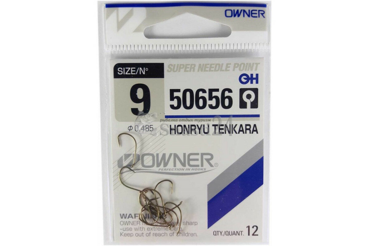 Крючки одинарные Owner Honryu Tenkara, №9 толщина 0,485 (12шт в упаковке)