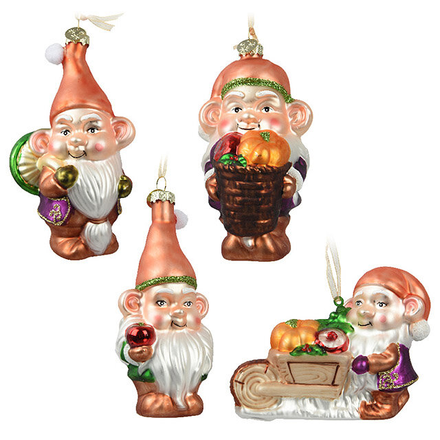 Набор стеклянных елочных игрушек Гномы из Бардвэлла 11 см, 4 шт, Kaemingk, 121436-набор