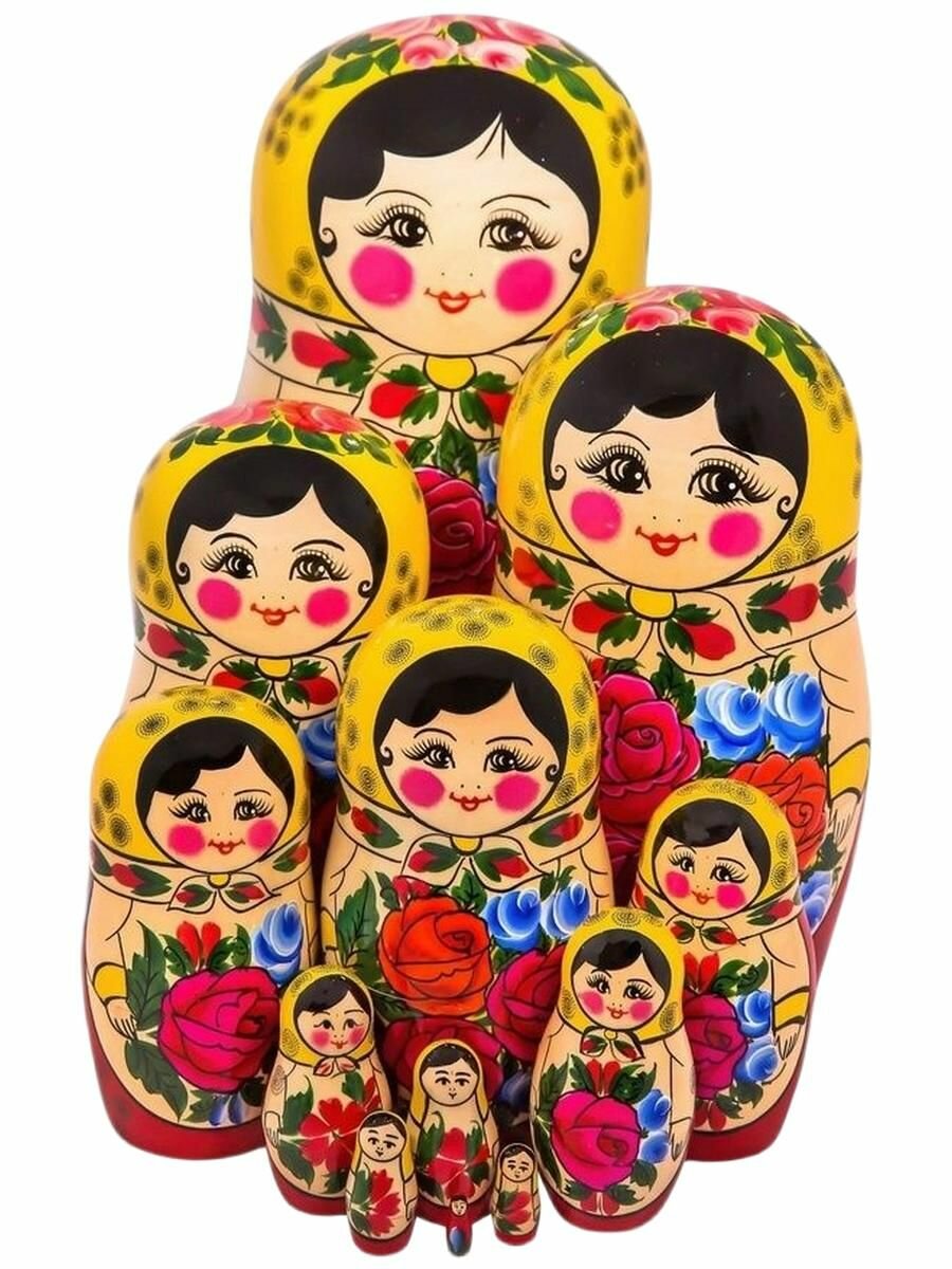 Матрешка кукольная 12 предметов, Хохломская роспись (Хохлома), ручная авторская работа