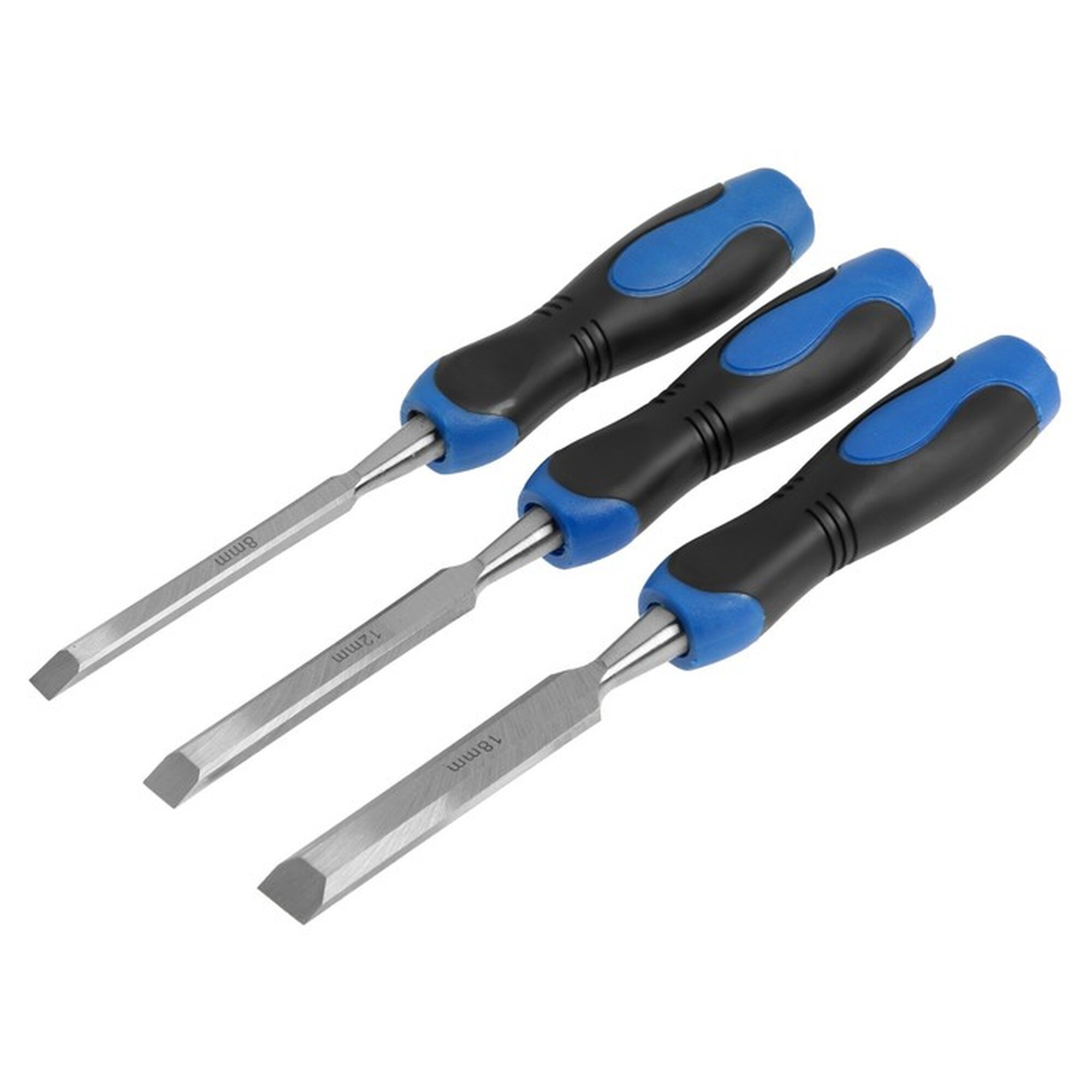 Набор стамесок-долот тундра, металлический затыльник, 2К рукоятка, 8-12-18 мм