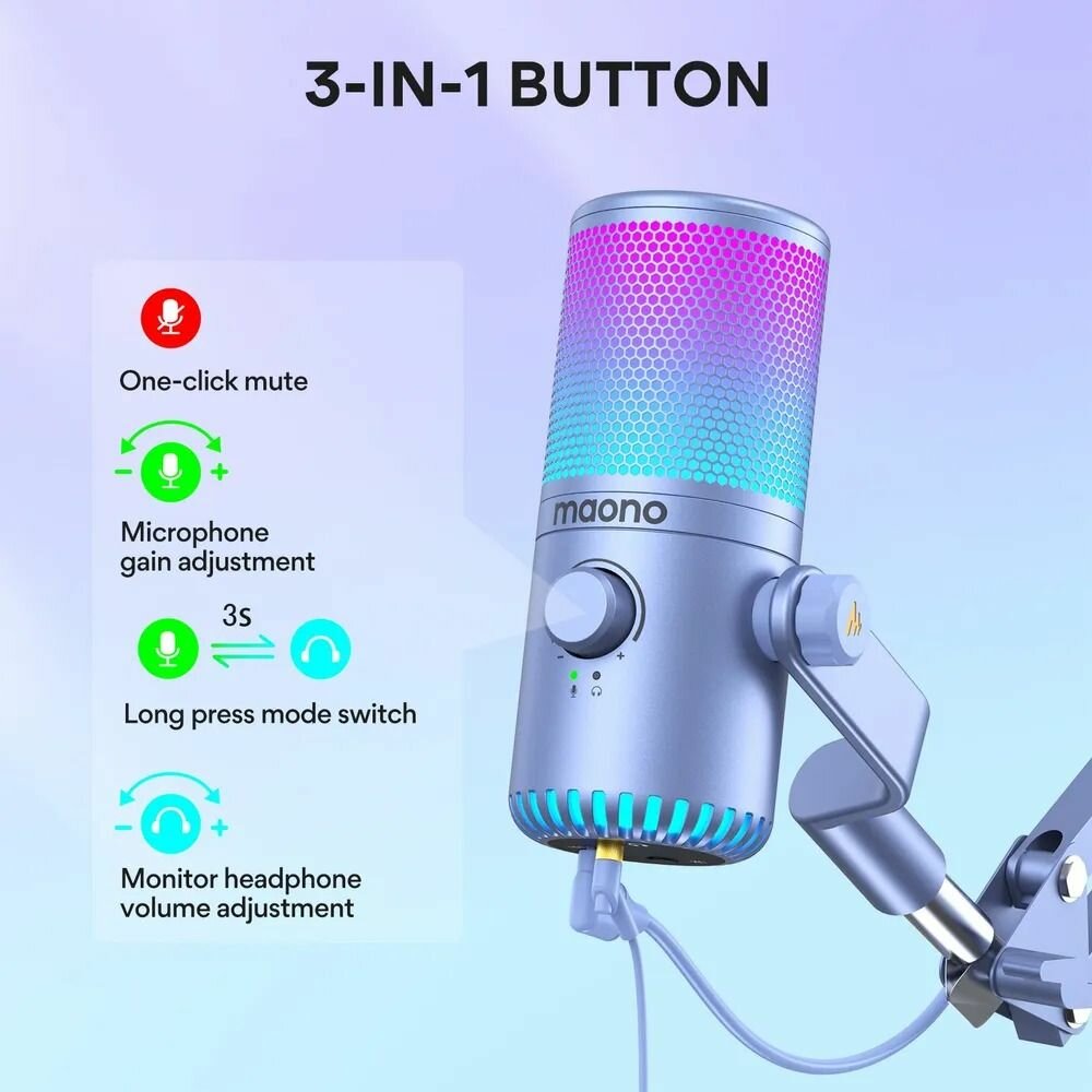 MAONO Микрофон игровой (для стриминга) Компьютерный микрофон DM30 RGB, белый