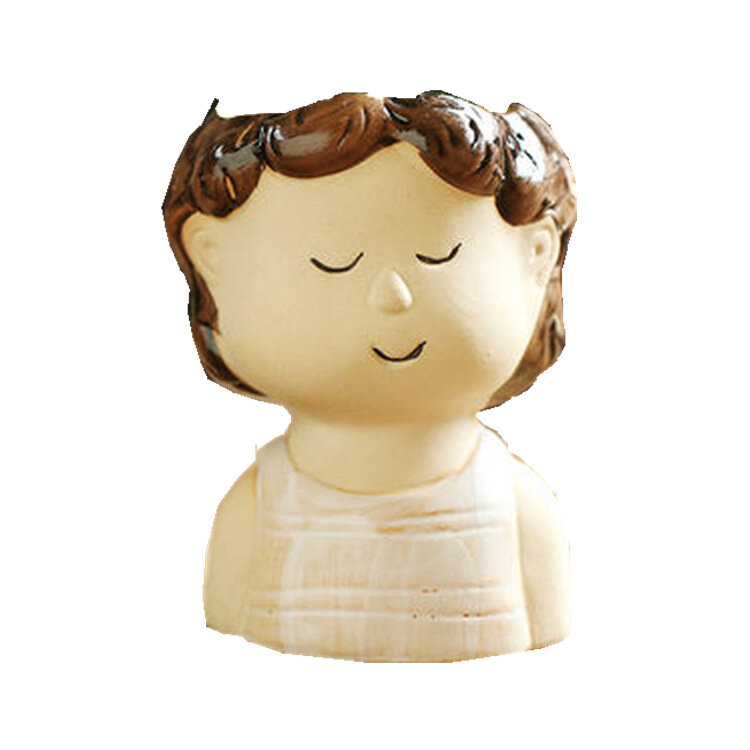 Милый керамический цветочный горшок с изображением мультяшного мальчика, с изображением улыбающегося лица, небольшие декоративные кашпо для суккулентов, настольный цветочный горшок для дома, офиса, балкона, гостиной и украшения сада