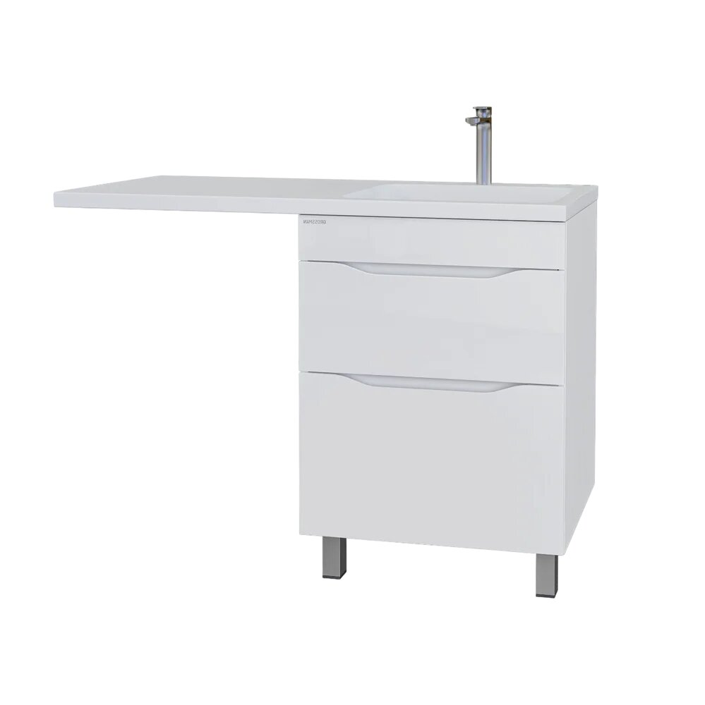 Тумба с раковиной Grossman Вилар 120 R под стиральную машину, напольная, 57 см, белая, глянцевая, из МДФ, с ящиками, раковина для ванной, прямоугольная