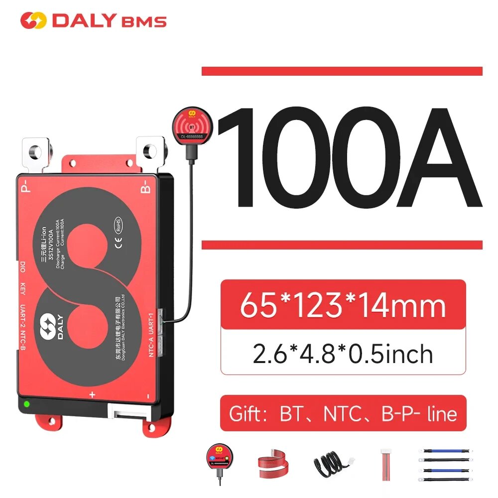 Daly Smart BMS для литий-ионных аккумуляторов LFP 4S 12V uart, 100A