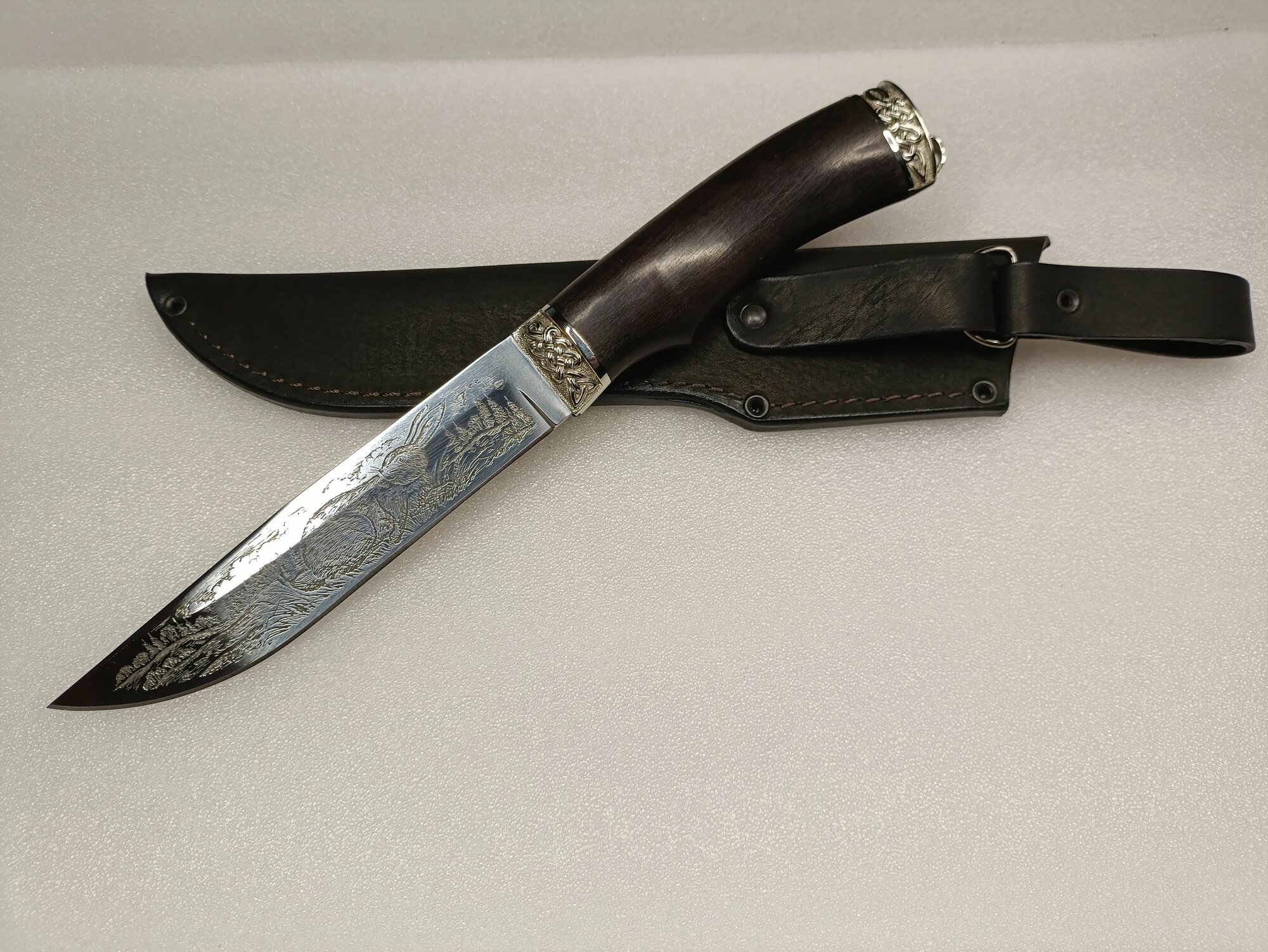 Нож охотничий Заяц кованая сталь 95х18 длина 31см ручная работа ножны натуральная кожа в комплекте