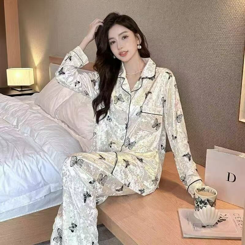 Женский комплект из двух предметов, кардиган с длинными рукавами и золотым ромбовидным узором в стиле принцессы на весну и осень. Домашняя одежда, размер: M