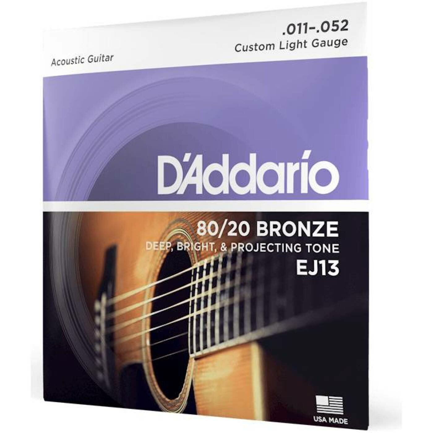 Струны для акустической гитары D'ADDARIO EJ13 80/20 BRONZE CUSTOM LIGHT 11-52