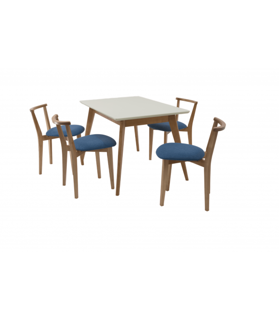 Стол Сканди 120 натур/слоновая кость со стульями Франк натур рогожка синий