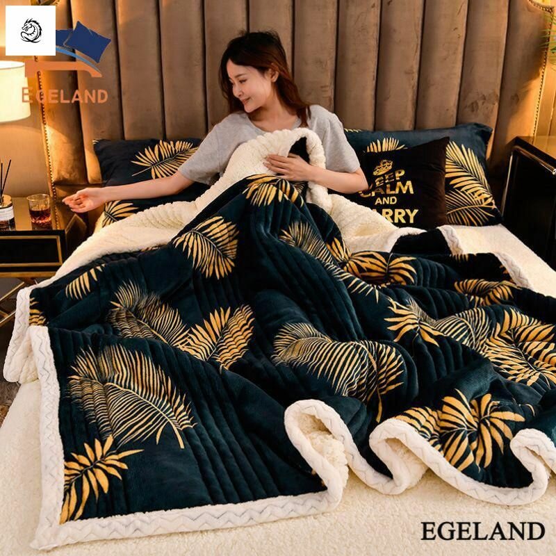 Трехслойное одеяло из овечьей шерсти 200x230 см голубое, зимнее утепленное бархатное одеяло