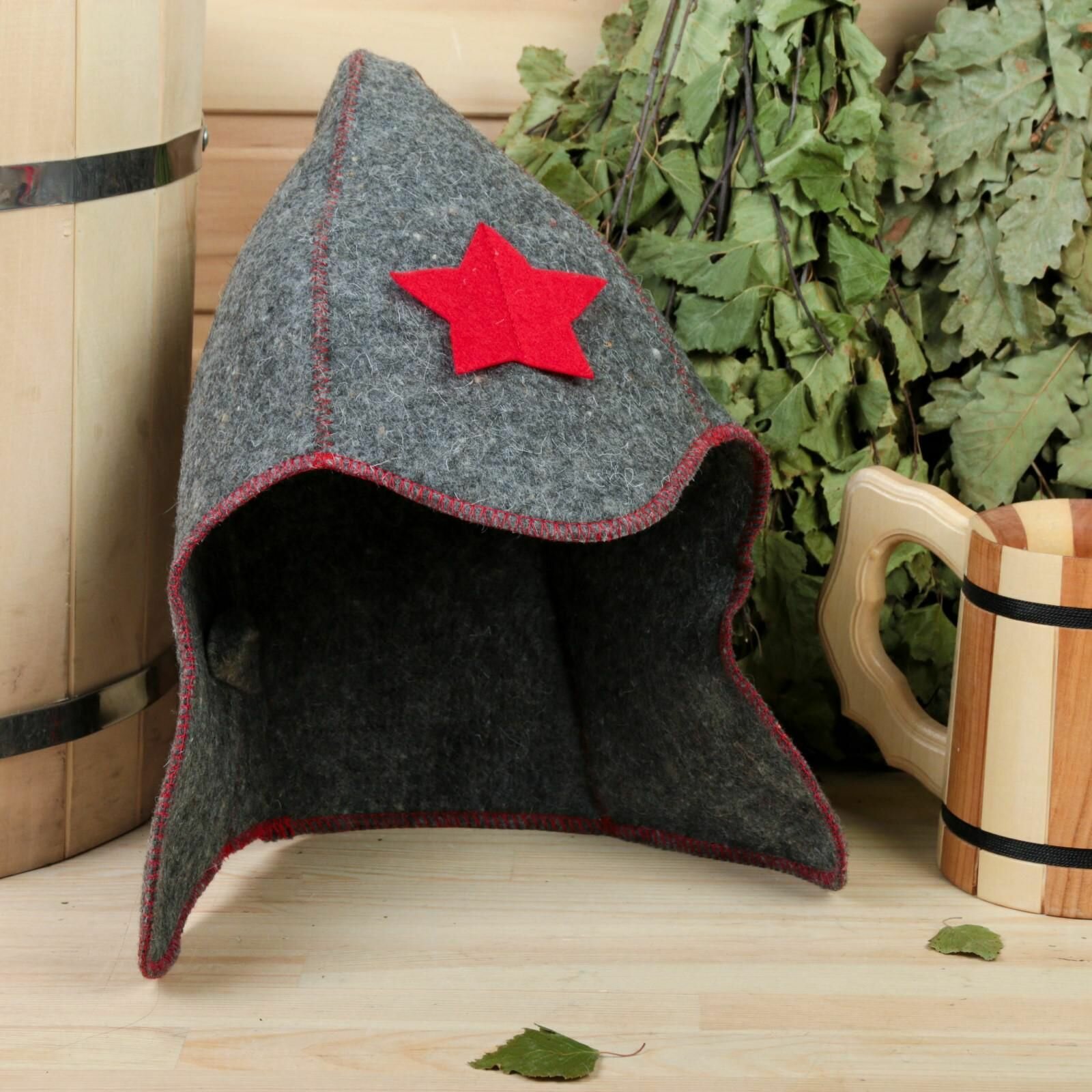 Шапка для бани Буденовка войлок серый