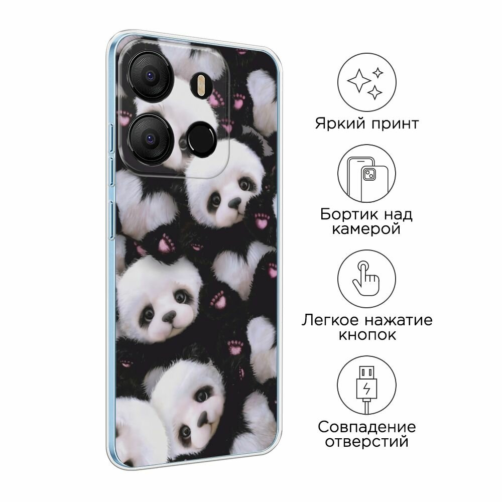 Силиконовый чехол на Tecno Pop 7 / Текно Поп 7 с принтом "Море панд" — фото 1