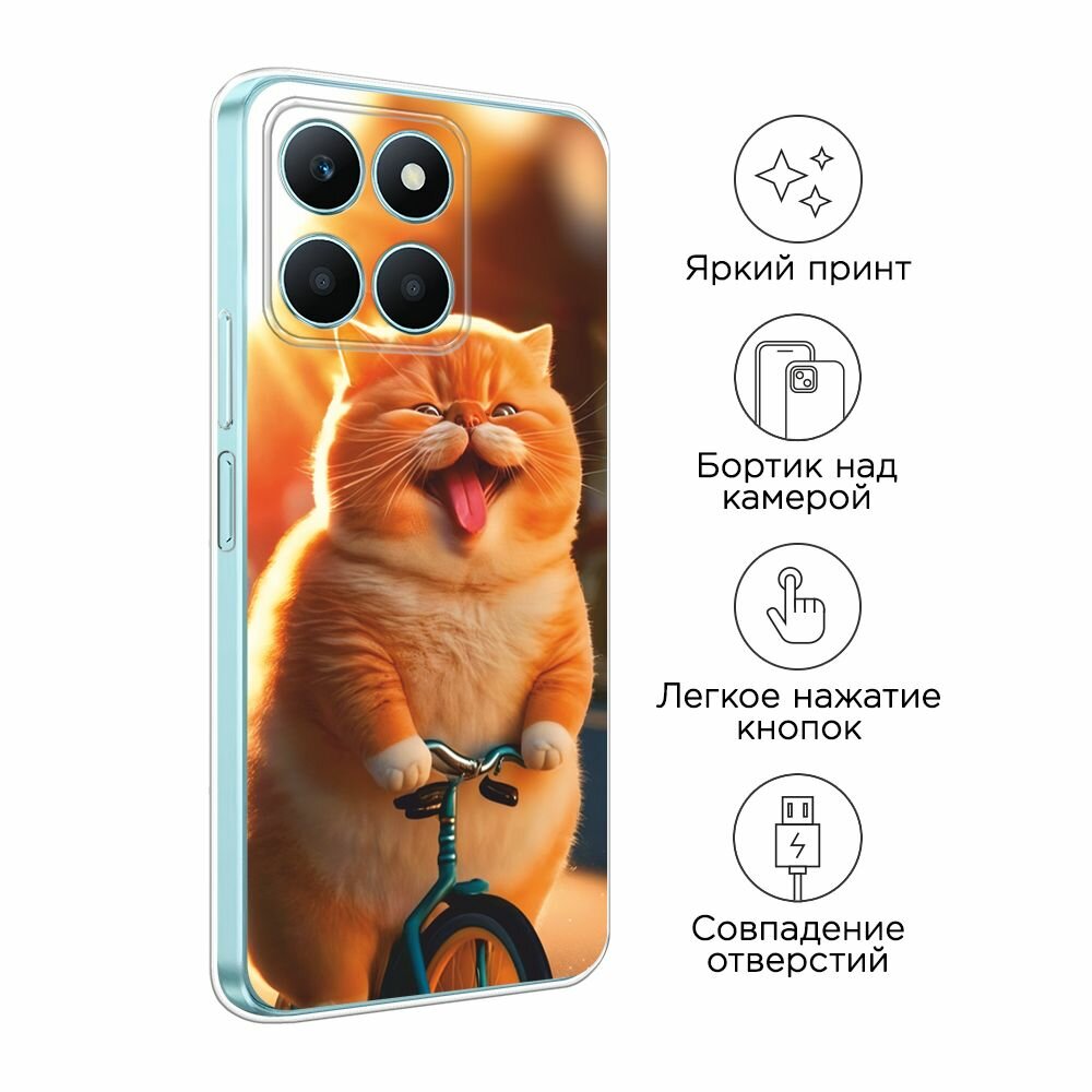 Силиконовый чехол на Honor X6A / Хонор X6A с принтом "Кот на велике" — фото 1