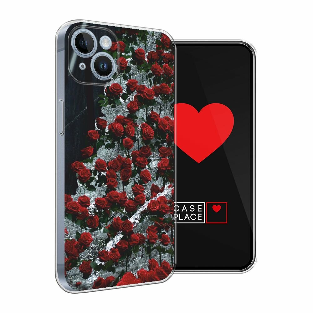 Чехол на Apple iPhone 14 / Айфон 14 с принтом Цветущие алые розы — фото 1