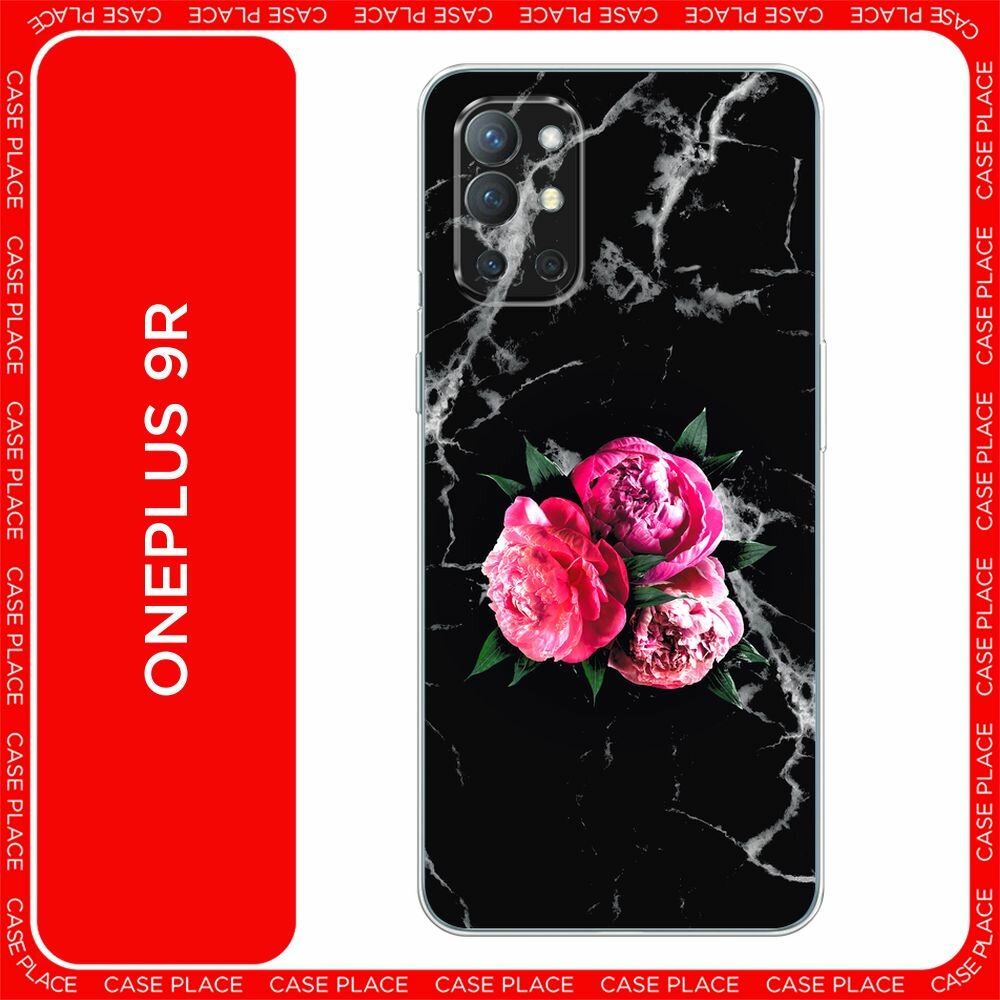 Чехол на OnePlus 9R / ВанПлас 9R с принтом "Букет на черном мраморе"