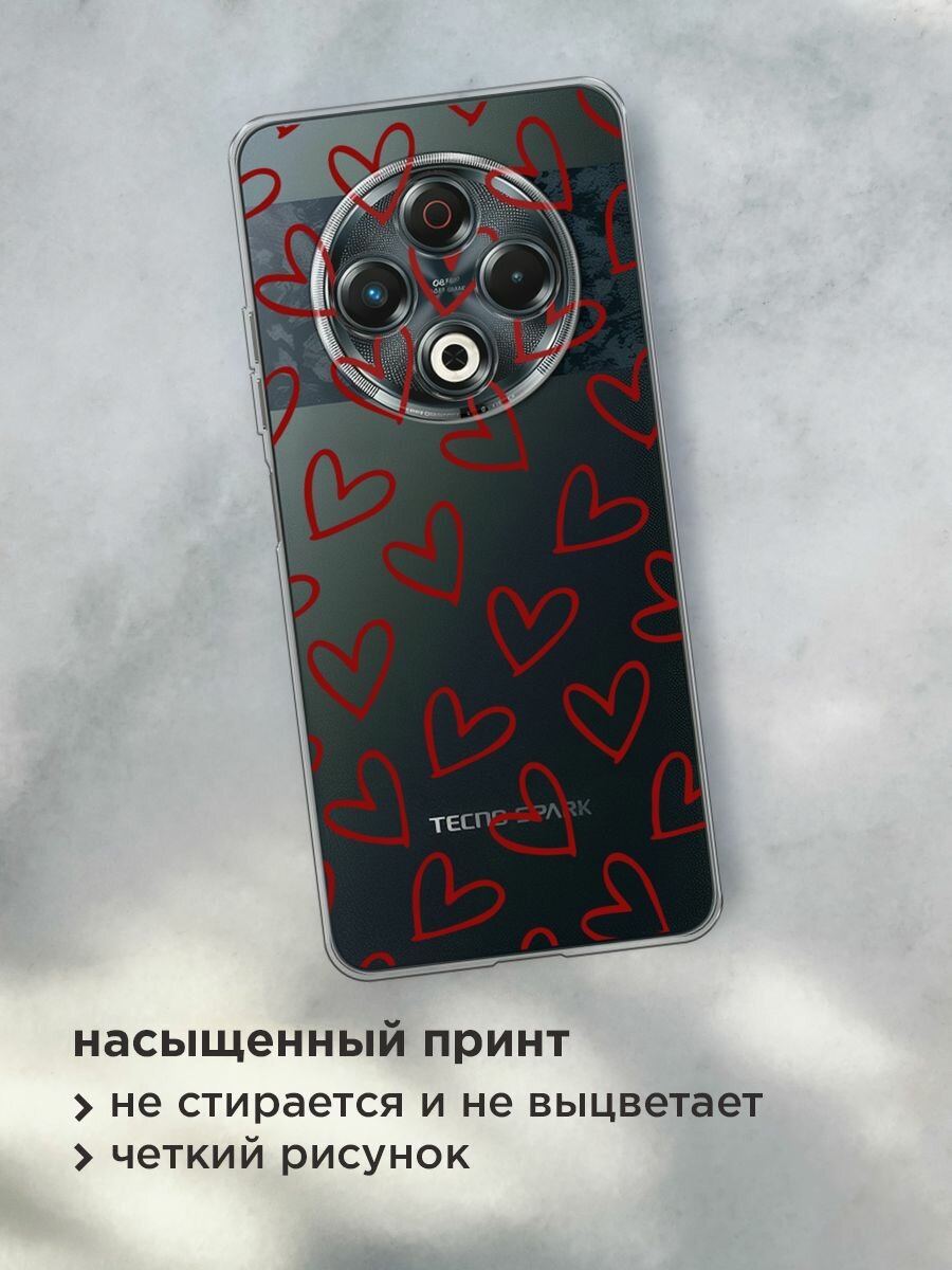 Чехол на Tecno Spark 30 / Текно Спарк 30 с принтом "Little hearts doodles 2 - 14 февраля", прозрачный — фото 1
