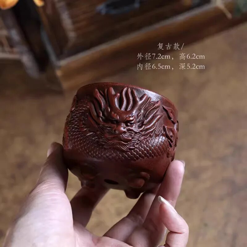 Круглый керамический горшок для бонсай с драконом