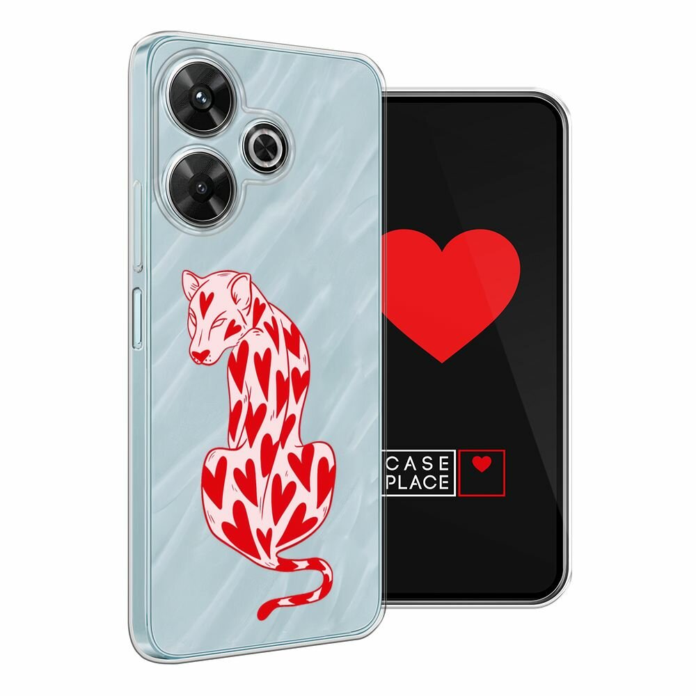 Чехол на Xiaomi Redmi Note 13R/Redmi 13/Poco M6 4G/M6 Plus с принтом "Heart panther 2 - 14 февраля", прозрачный — фото 1