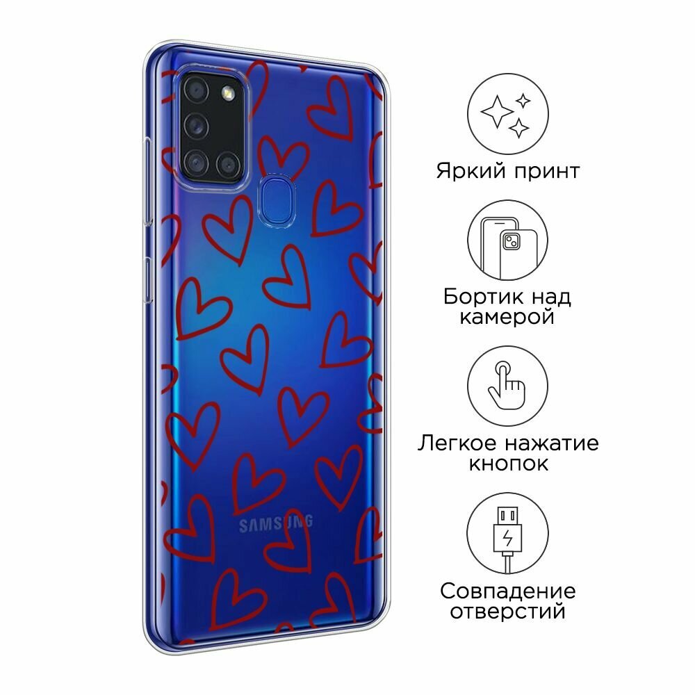 Чехол на Samsung Galaxy A21s / Самсунг Галакси A21s с принтом "Little hearts doodles 2 - 14 февраля", прозрачный — фото 1