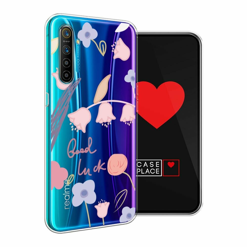 Чехол на Realme XT / Реалми XT с принтом "Lucky flowers", прозрачный — фото 1