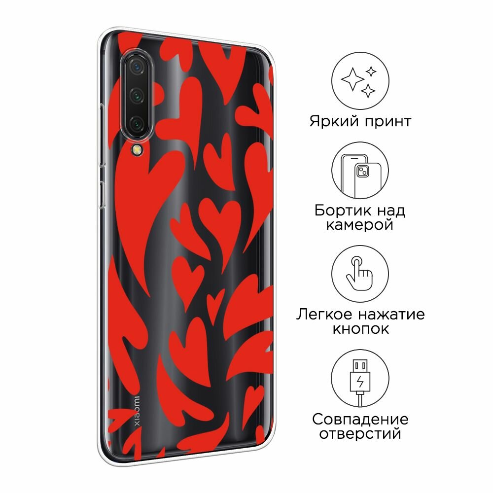 Чехол на Xiaomi Mi CC9/A3 Lite/9 Lite / Сяоми Mi CC9/A3 Lite/9 Lite с принтом "Crazy hearts 2 - 14 февраля", прозрачный — фото 1
