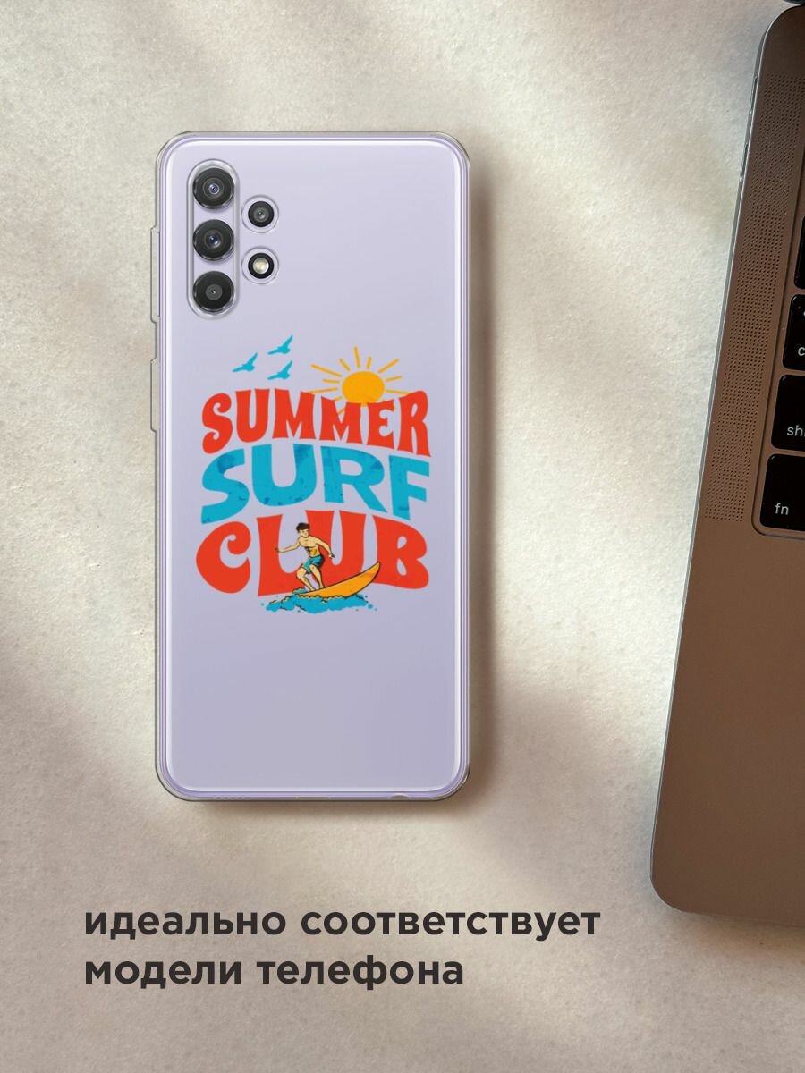 Чехол на Samsung Galaxy A32 / Самсунг Галакси А32 с принтом "Summer surf club", прозрачный — фото 1