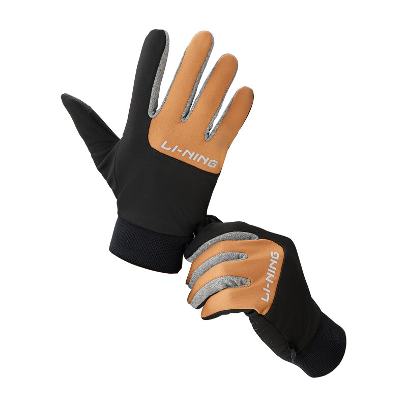 **Перчатки велосипедные унисекс Li Ning, черные с коричневым, 20-23CM EU**