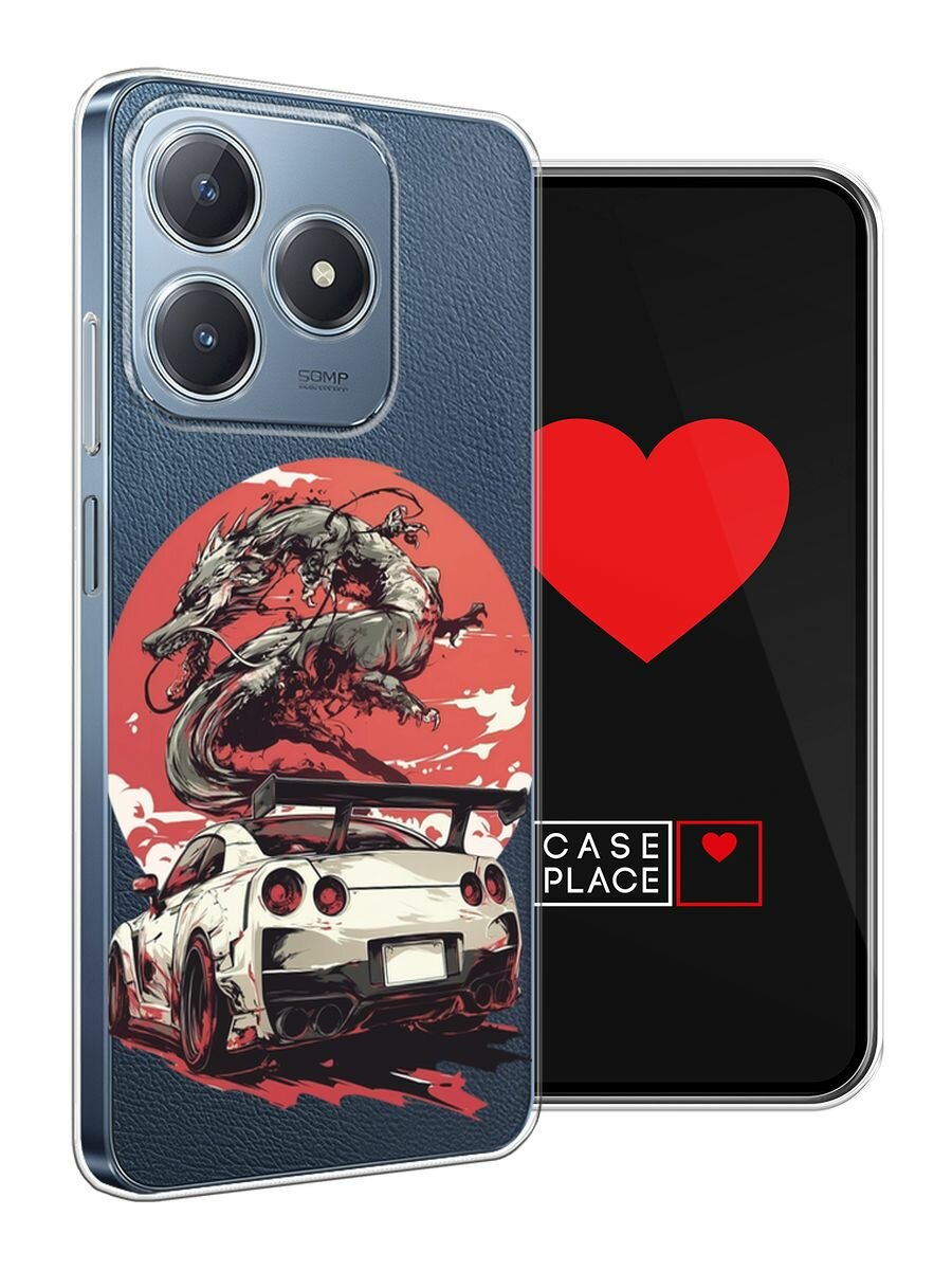 Чехол на Realme C63 / Реалми С63 с принтом "Car and dragon", прозрачный — фото 1
