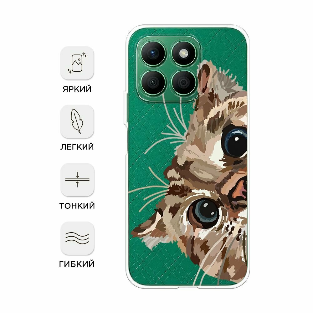 Чехол на Honor X8B / Хонор X8B с принтом Любопытный кот, прозрачный — фото 1
