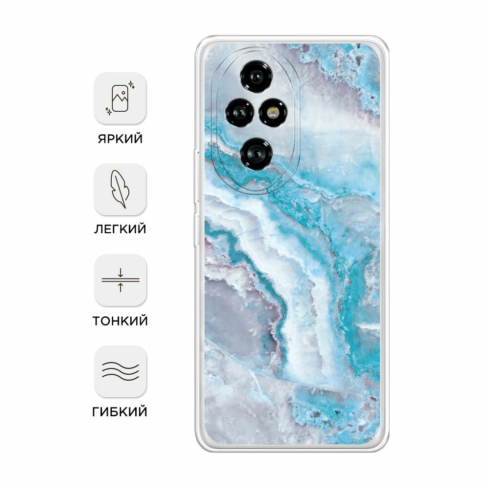 Чехол на Honor 200 Pro / Хонор 200 Про с принтом "Нежно-голубой мрамор" — фото 1