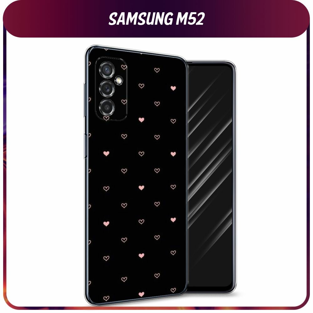 Чехол на Samsung Galaxy M52 / Самсунг Галакси M52 с принтом "Черный фон и сердечки"