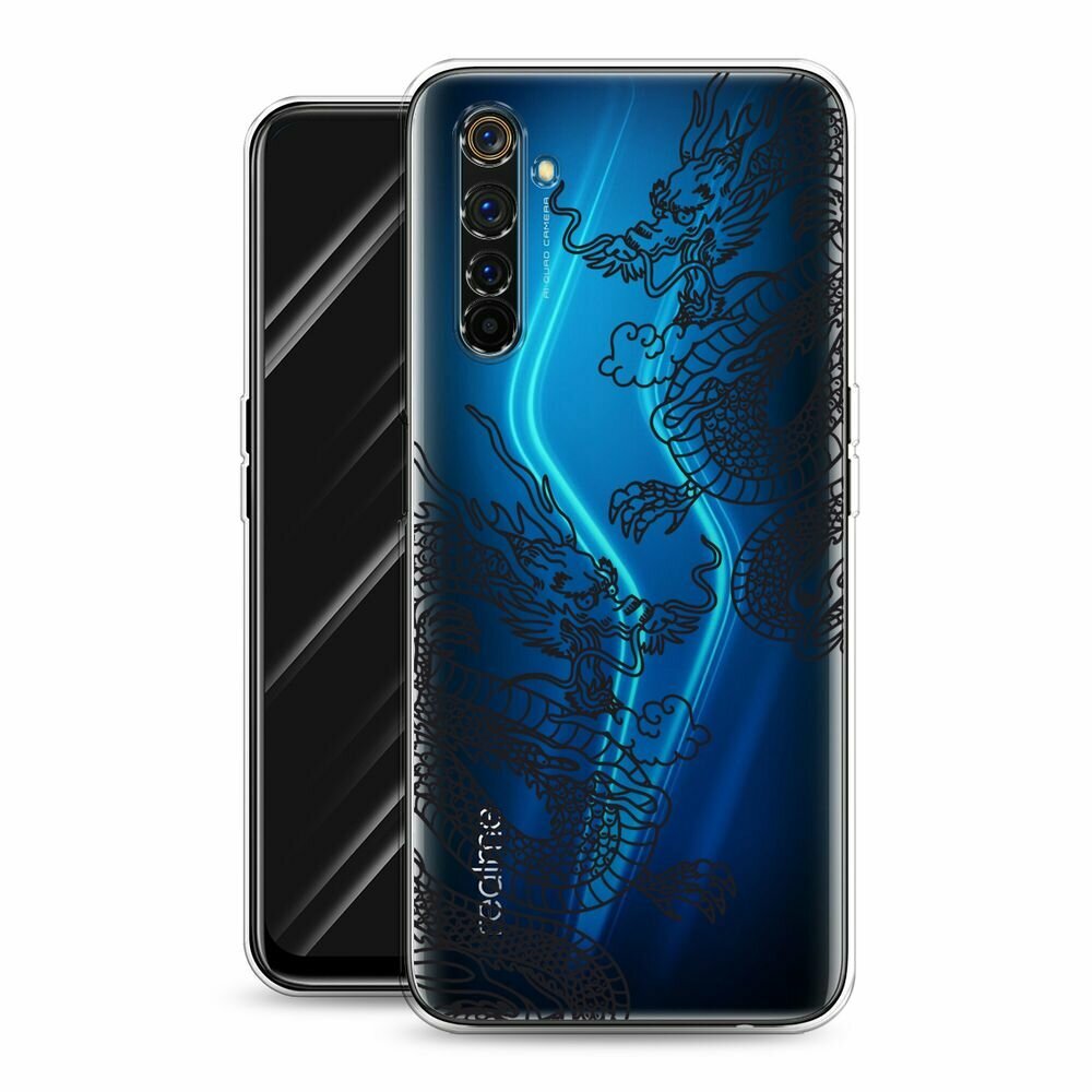 Чехол на Realme 6 Pro / Реалми 6 Про с принтом "Два китайских дракона", прозрачный — фото 1