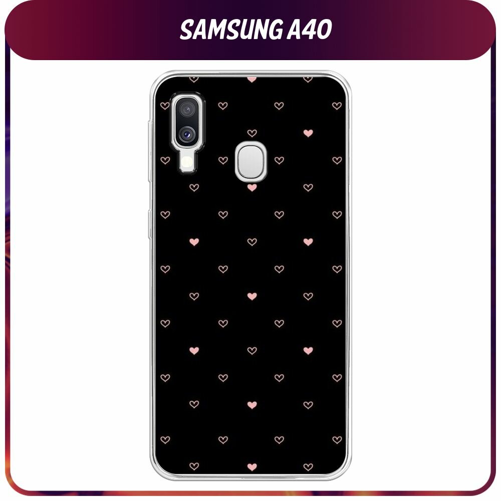 Чехол на Samsung Galaxy A40 / Самсунг Галакси А40 с принтом "Черный фон и сердечки"