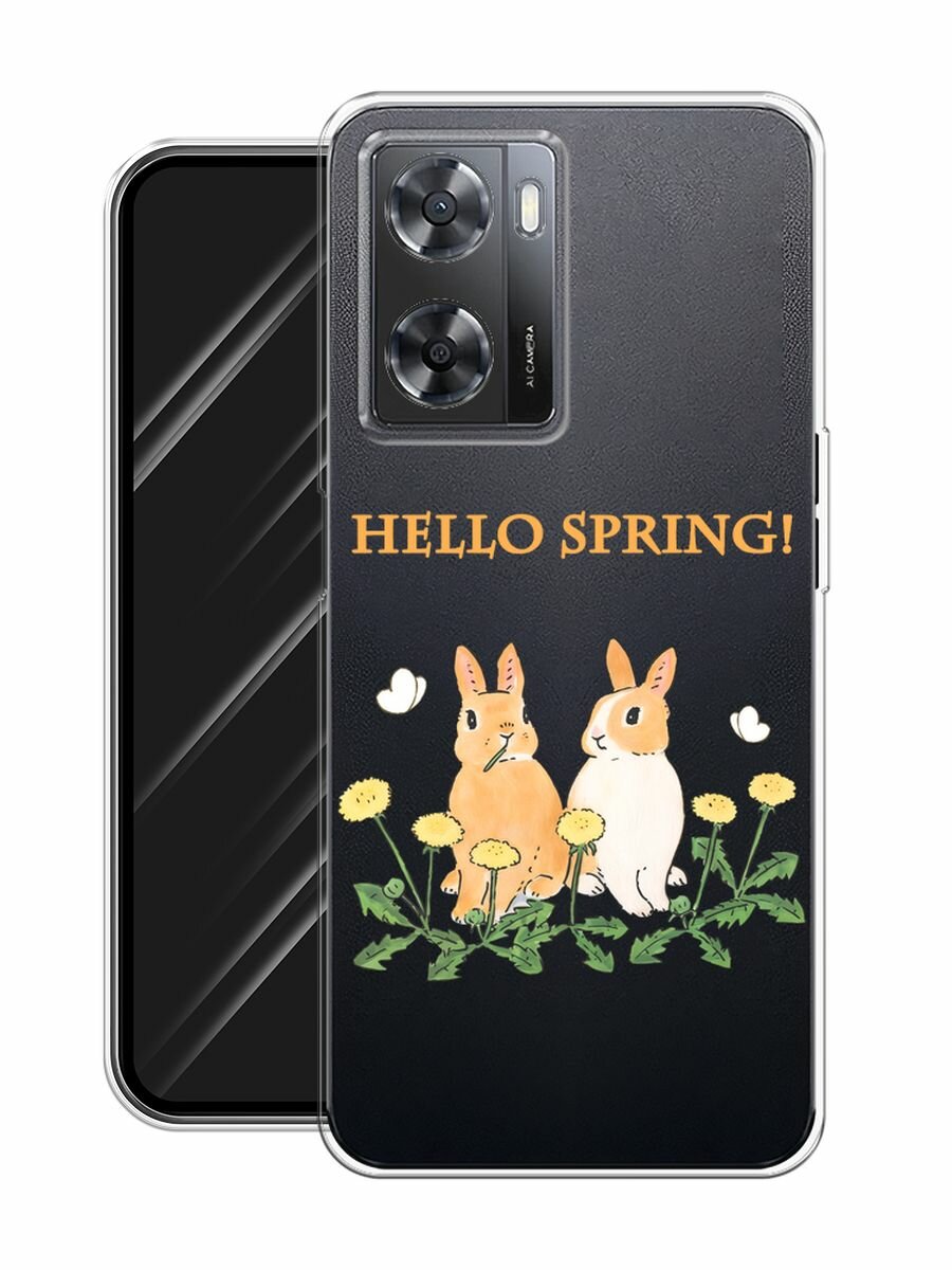 Чехол на Oppo A57 4G/A77 4G/A77s 4G/A57s / Оппо А57 4G с принтом "Весенние кролики", прозрачный — фото 1