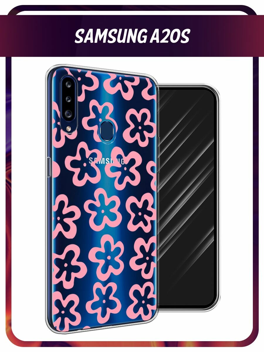 Чехол на Samsung Galaxy A20s / Самсунг Галакси A20s с принтом "Простые розовые цветочки", прозрачный
