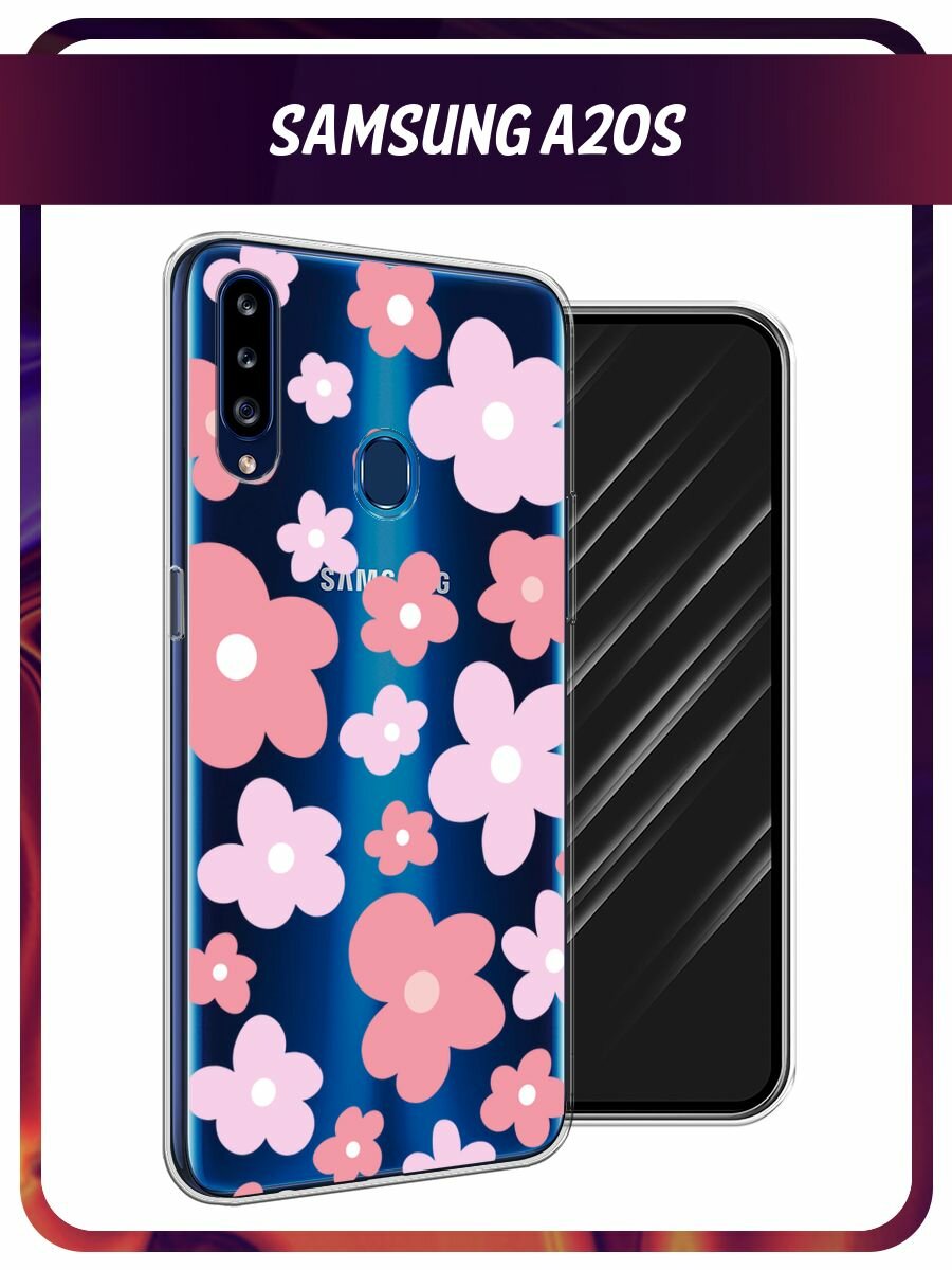 Чехол на Samsung Galaxy A20s / Самсунг Галакси A20s с принтом "Нежные розовые цветочки рисунок", прозрачный