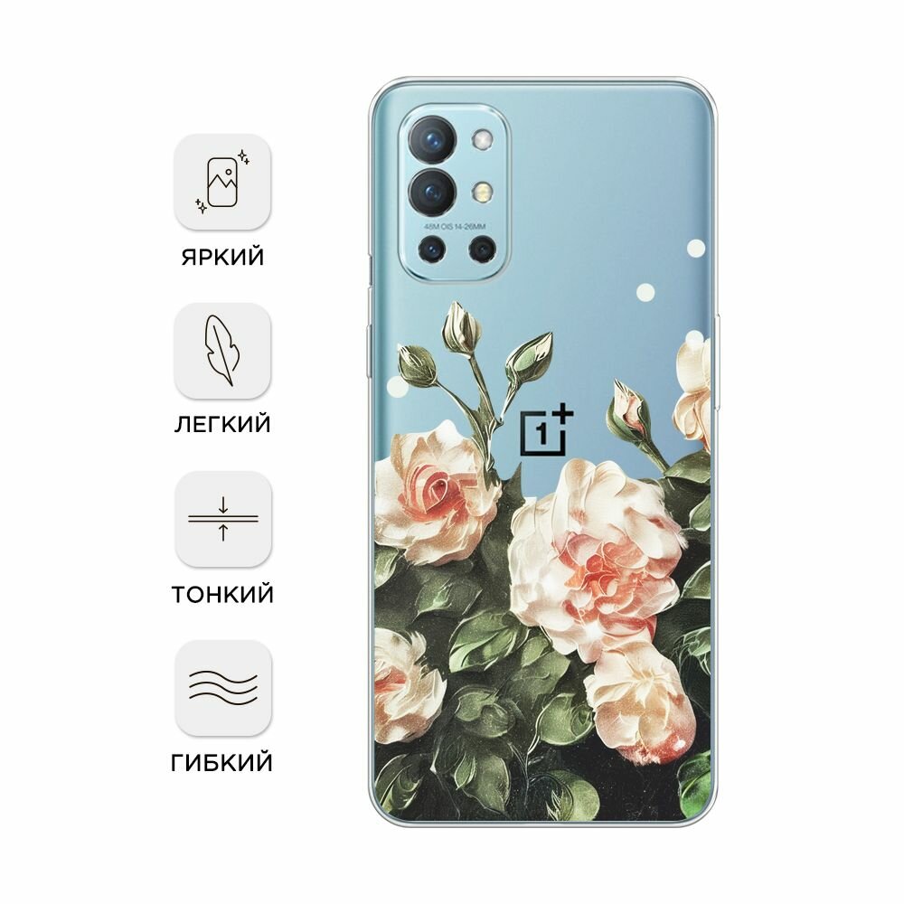 Чехол на OnePlus 9R / ВанПлас 9R с принтом "Цветочная картина 2", прозрачный — фото 1