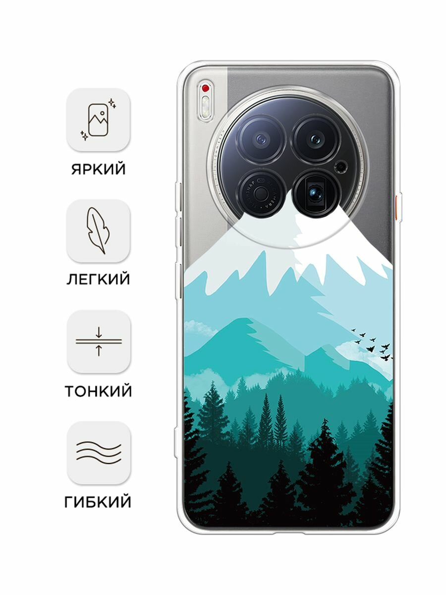 Чехол на Tecno Camon 40 Premier / Текно Камон 40 Премьер с принтом "Синяя снежная гора", прозрачный — фото 1