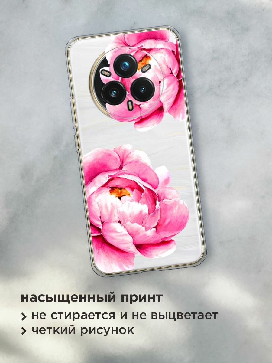 Чехол на Realme 14 Pro+ / Реалми 14 Про+ с принтом "Open peonies", прозрачный — фото 1