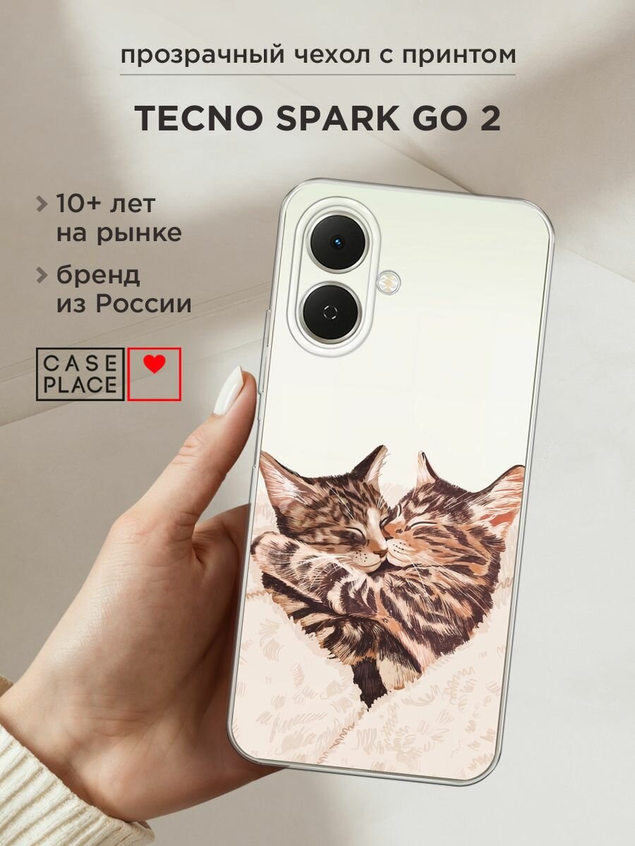 Чехол на Tecno Spark Go 2 / Текно Спарк Го 2 с принтом "Влюбленные котейки - 14 февраля"