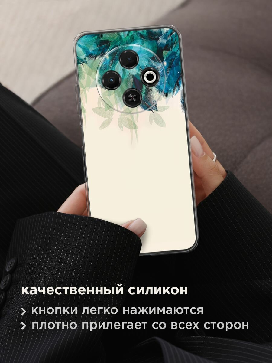 Чехол на Tecno Spark 30C / Текно Спарк 30C с принтом Перья голубого цвета — фото 1