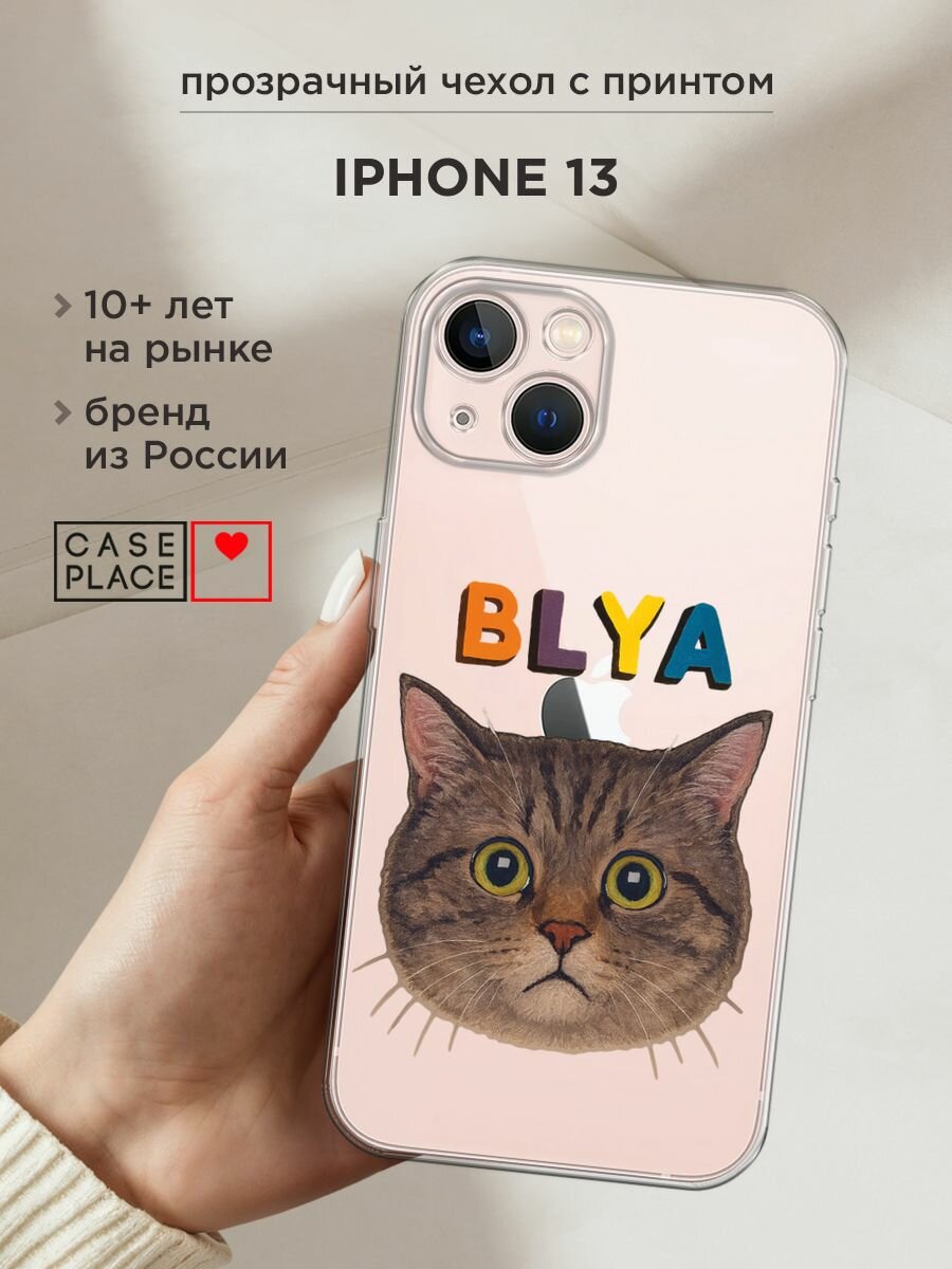 Чехол на Apple iPhone 13 / Айфон 13 с принтом "Серый котик", прозрачный