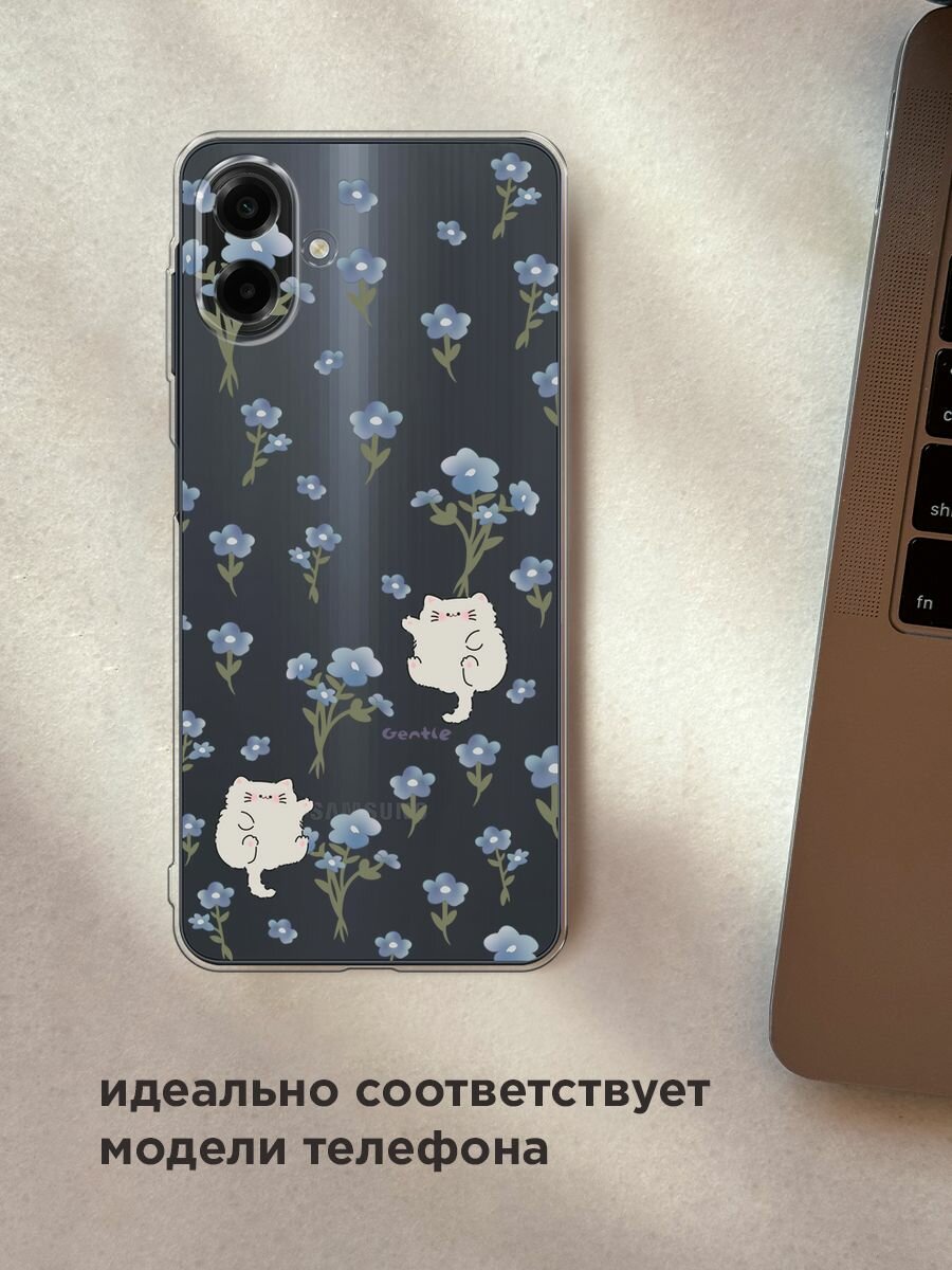 Чехол на Samsung Galaxy A07 / Самсунг А07 с принтом "Gentle cats", прозрачный — фото 1