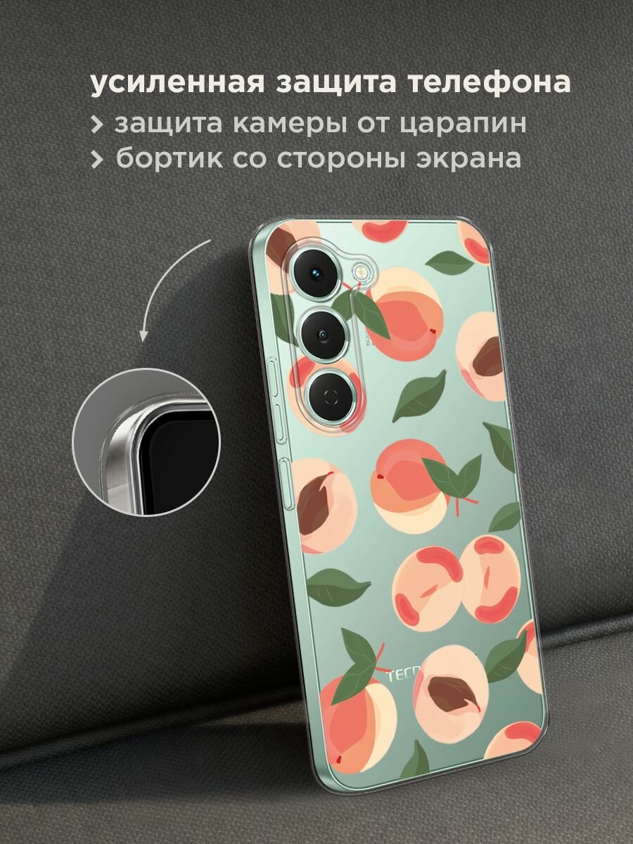 Чехол на Tecno Spark 40 Pro / Текно Спарк 40 Про с принтом "Нежные персики паттерн 2", прозрачный — фото 1