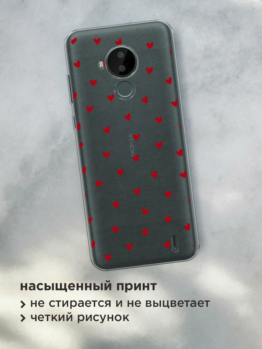 Чехол на Nokia C30 / Нокия C30 с принтом "Red hearts", прозрачный — фото 1
