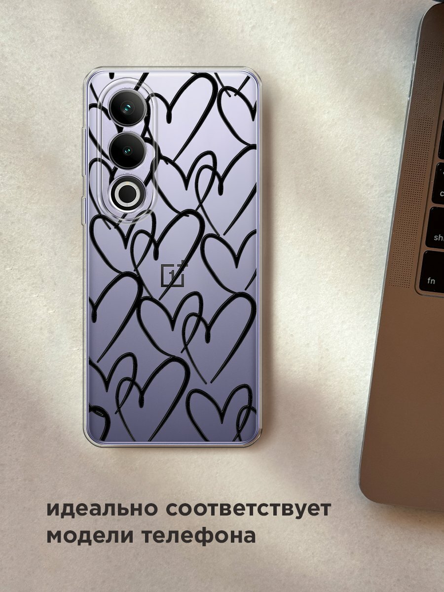 Чехол на Oneplus Ace 3V / Ван Плас Эйс 3V с принтом "Hearts doodle black 1" — фото 1